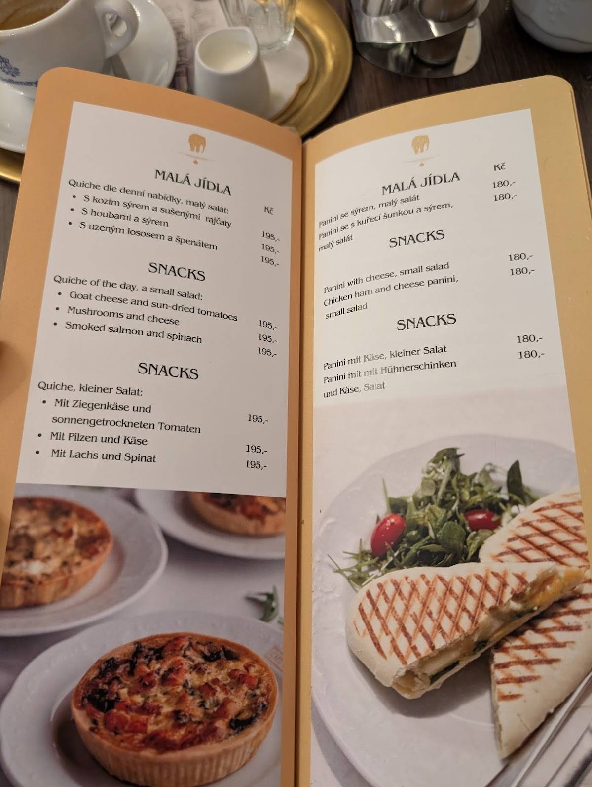 Menu at Café Elefant cafe, Karlovy Vary