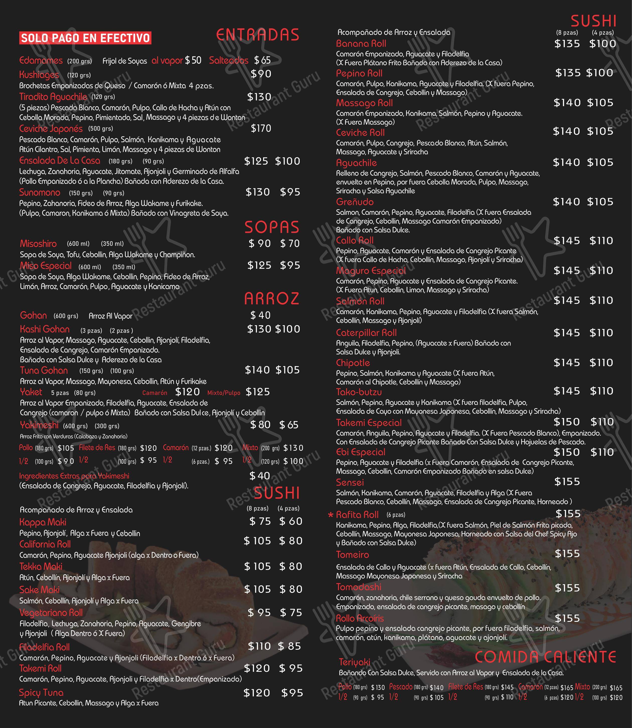 Carta del restaurante KashiSushi, Puerto Vallarta