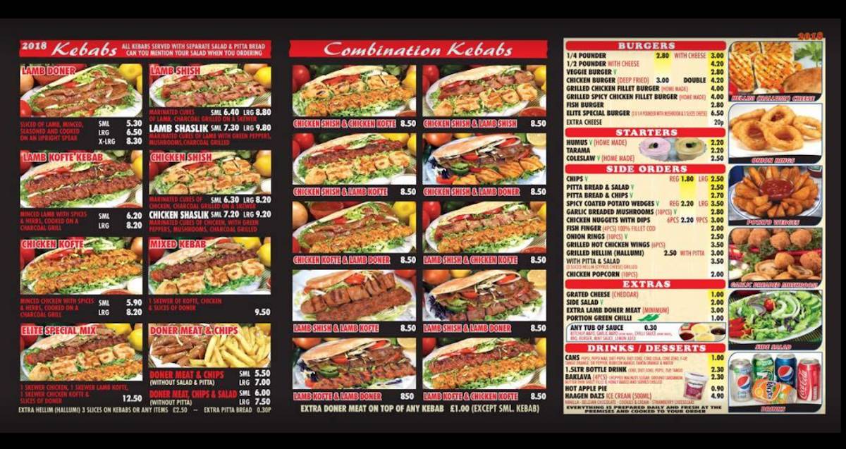 Menu at Kebab Elite fast food, Maidenhead