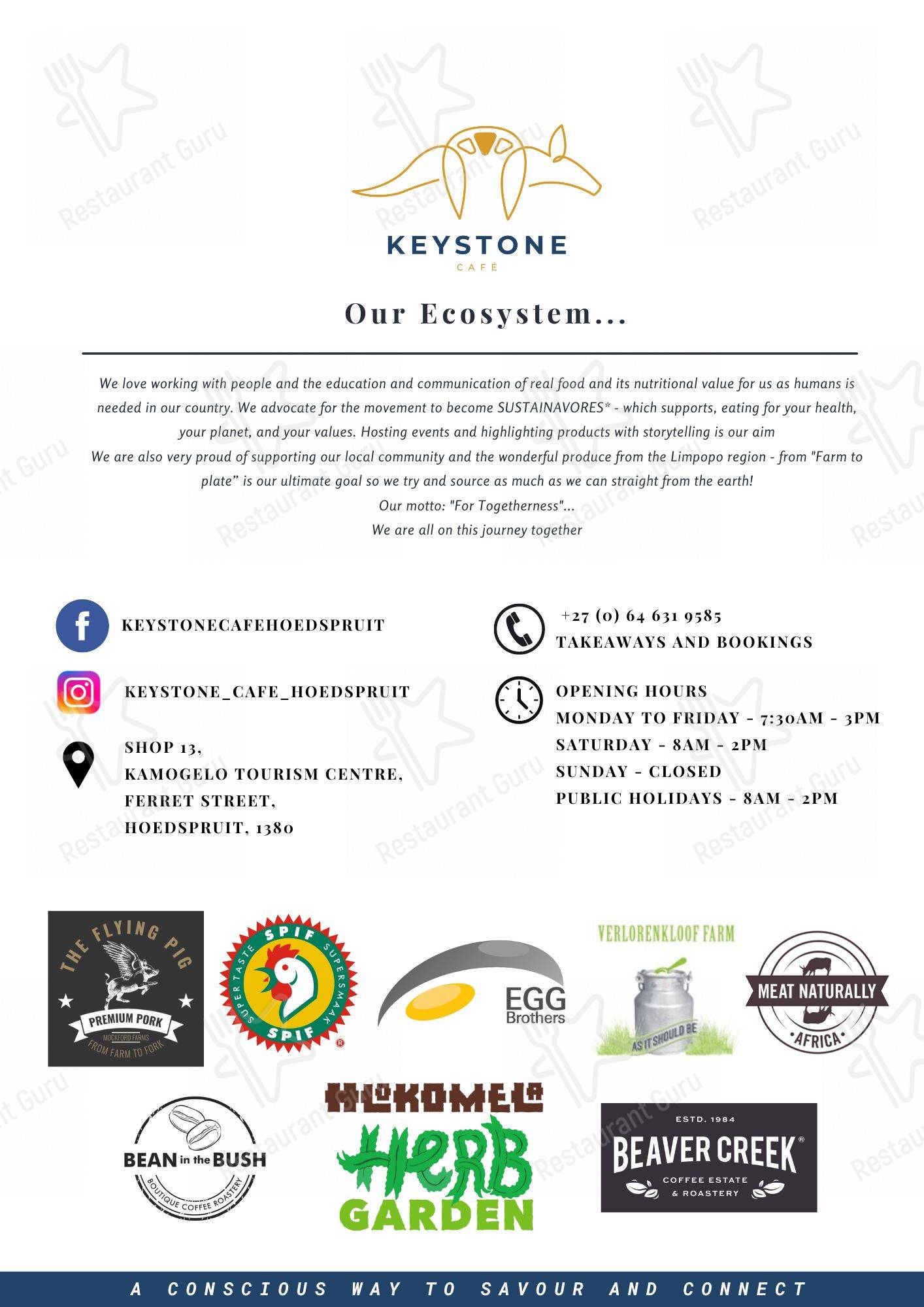 Menu at Keystone Cafe, Hoedspruit