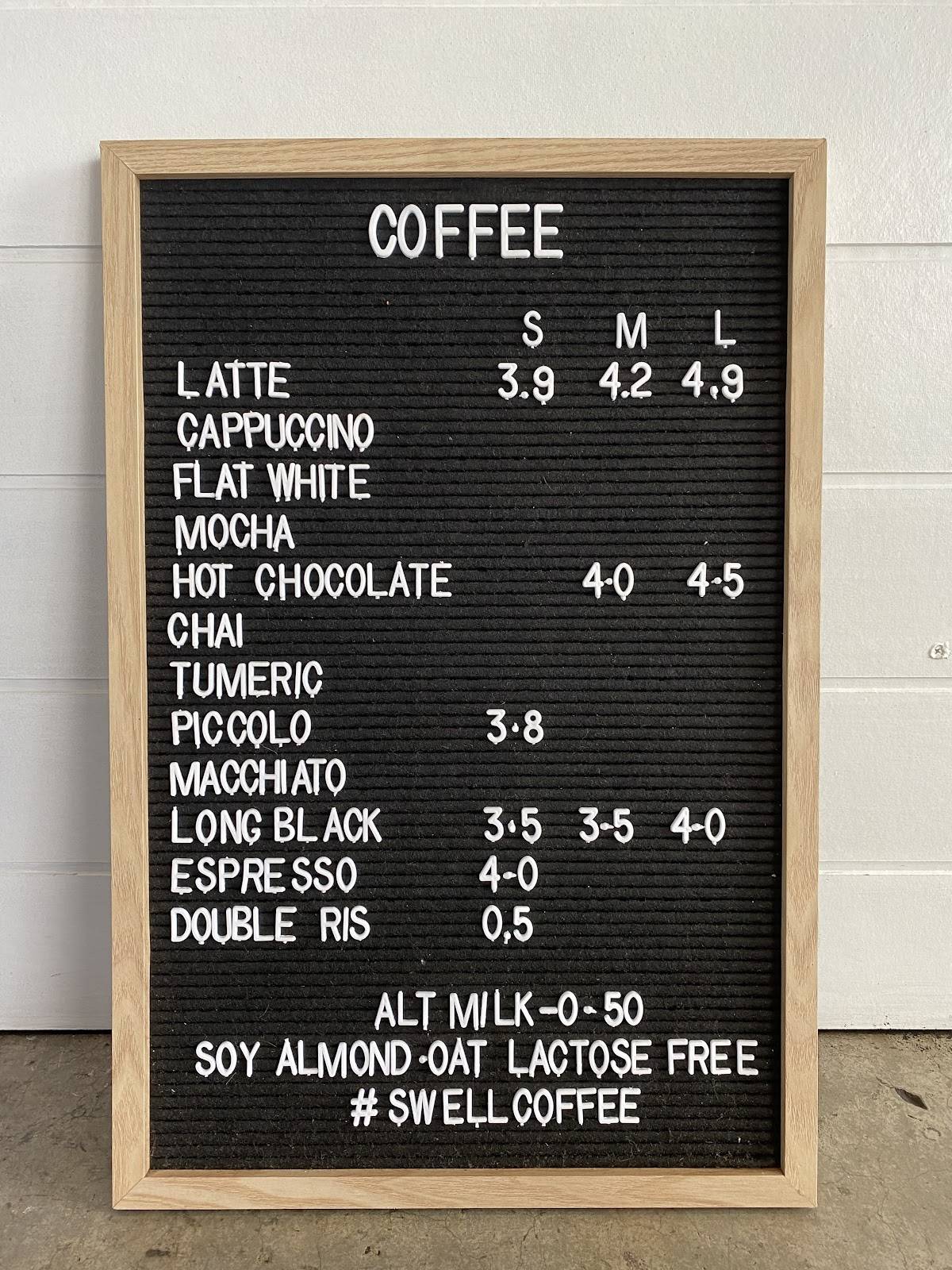 Menu at Kick Me Coffee, Wollongong