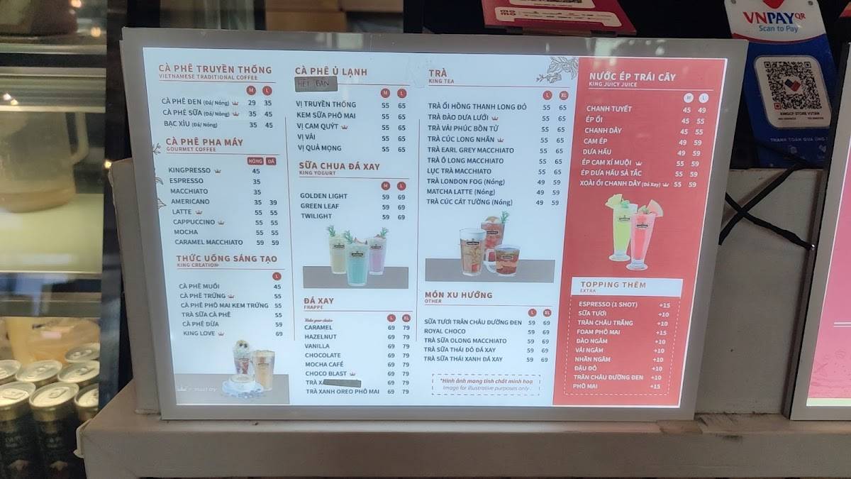 Menu at King Coffee Sách cafe, Ho Chi Minh City