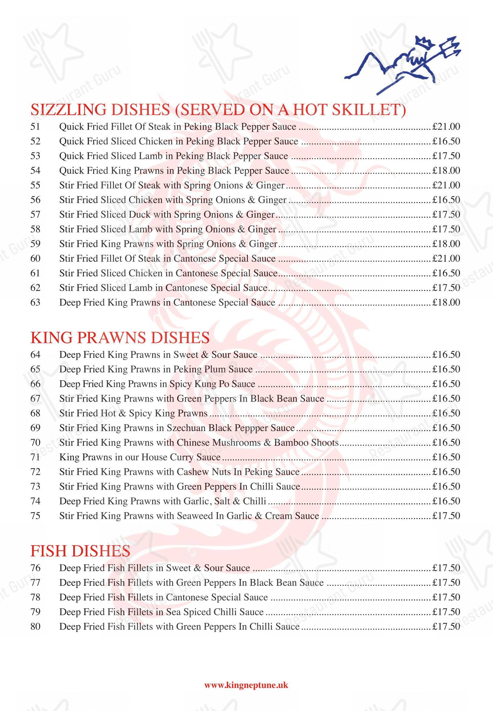 Menu at King Neptune restaurant, Newcastle upon Tyne, Parkside