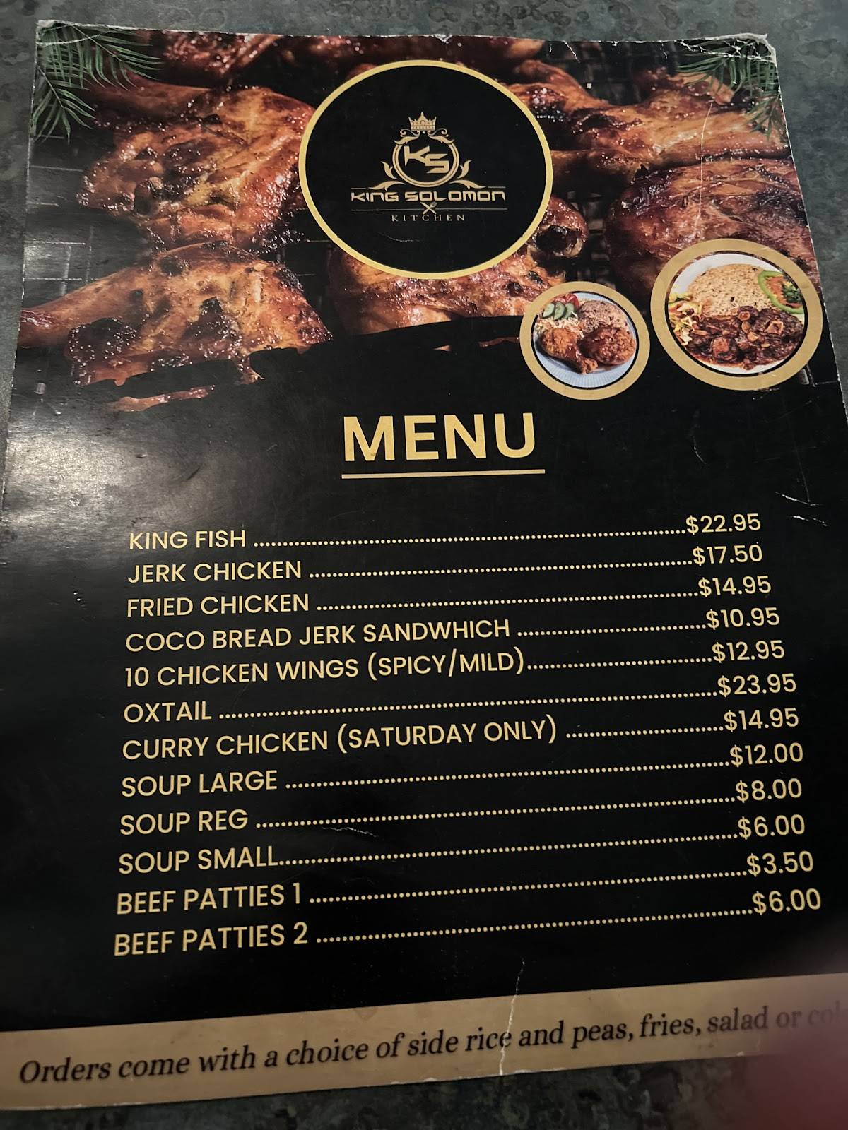 Menu at King Solomon Kitchen restaurant, Calgary