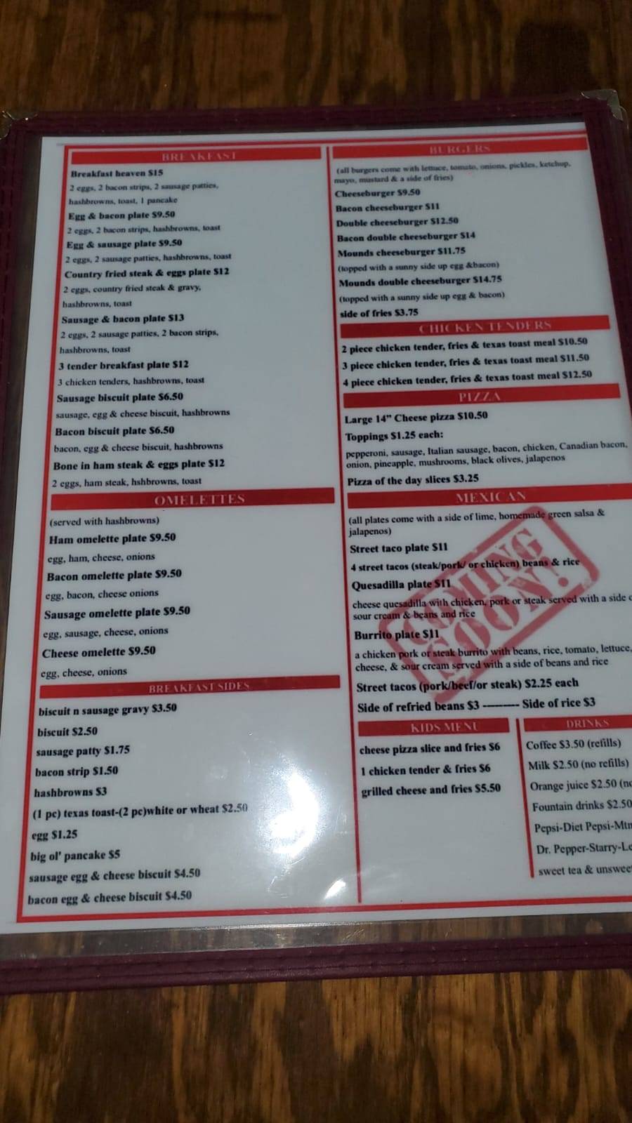 Menu at Kingdom Diner & Pizza restaurant, Mounds