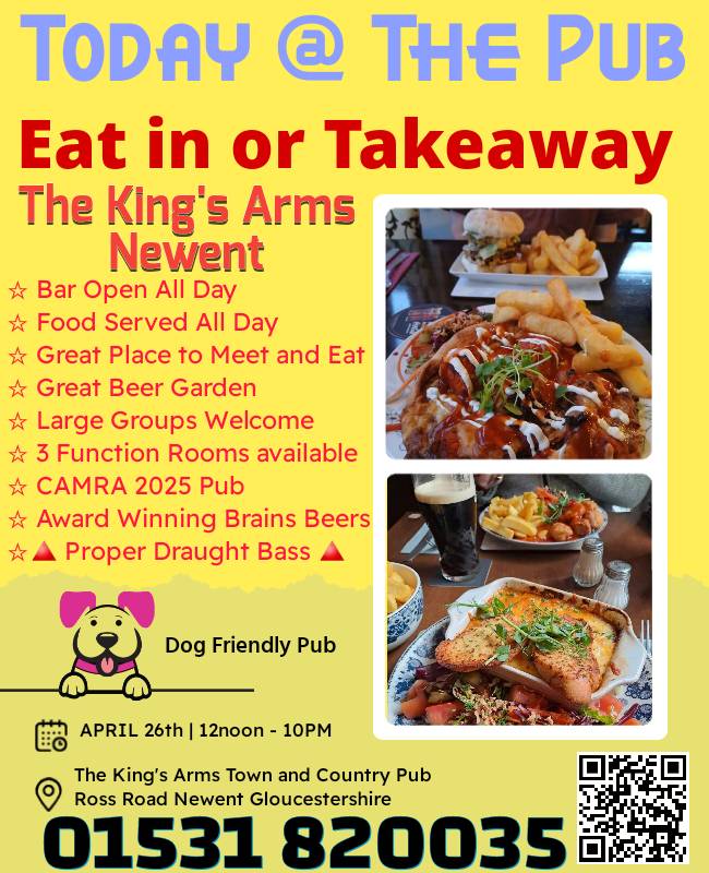 Menu at Kings Arms Town and Country Pub, Newent