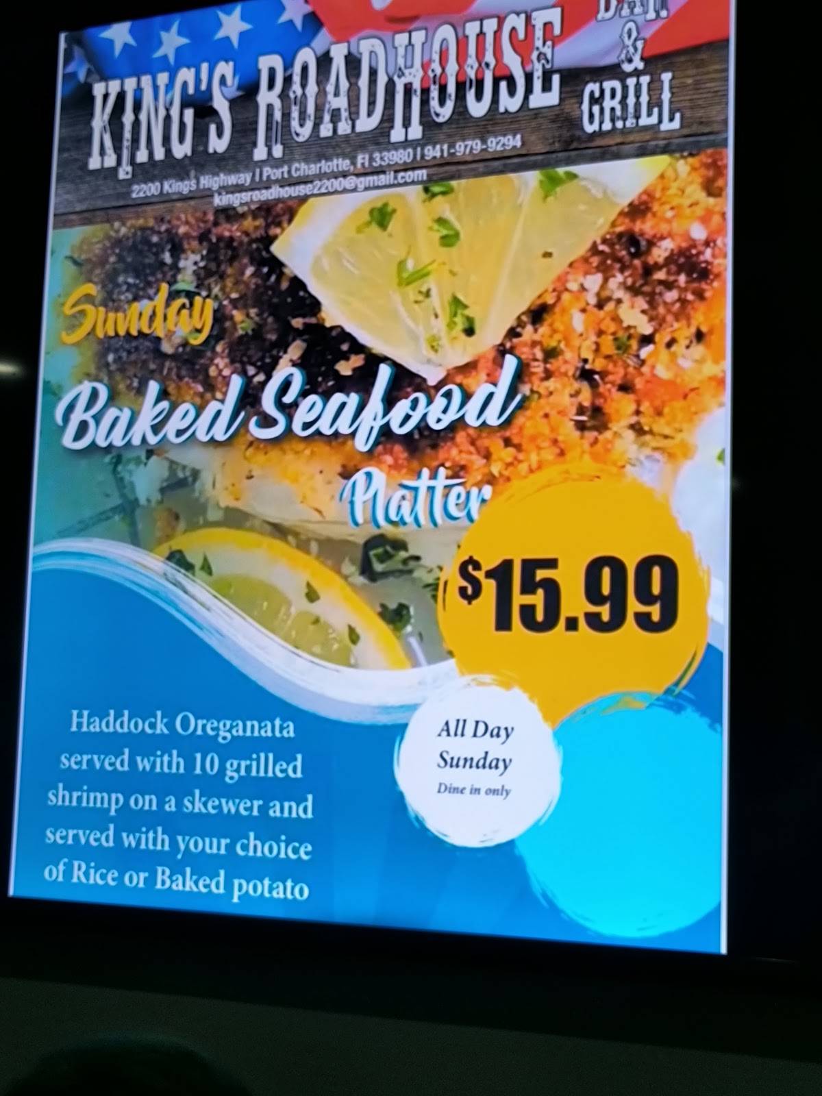Menu at Kings Roadhouse Bar & Grill, Port Charlotte
