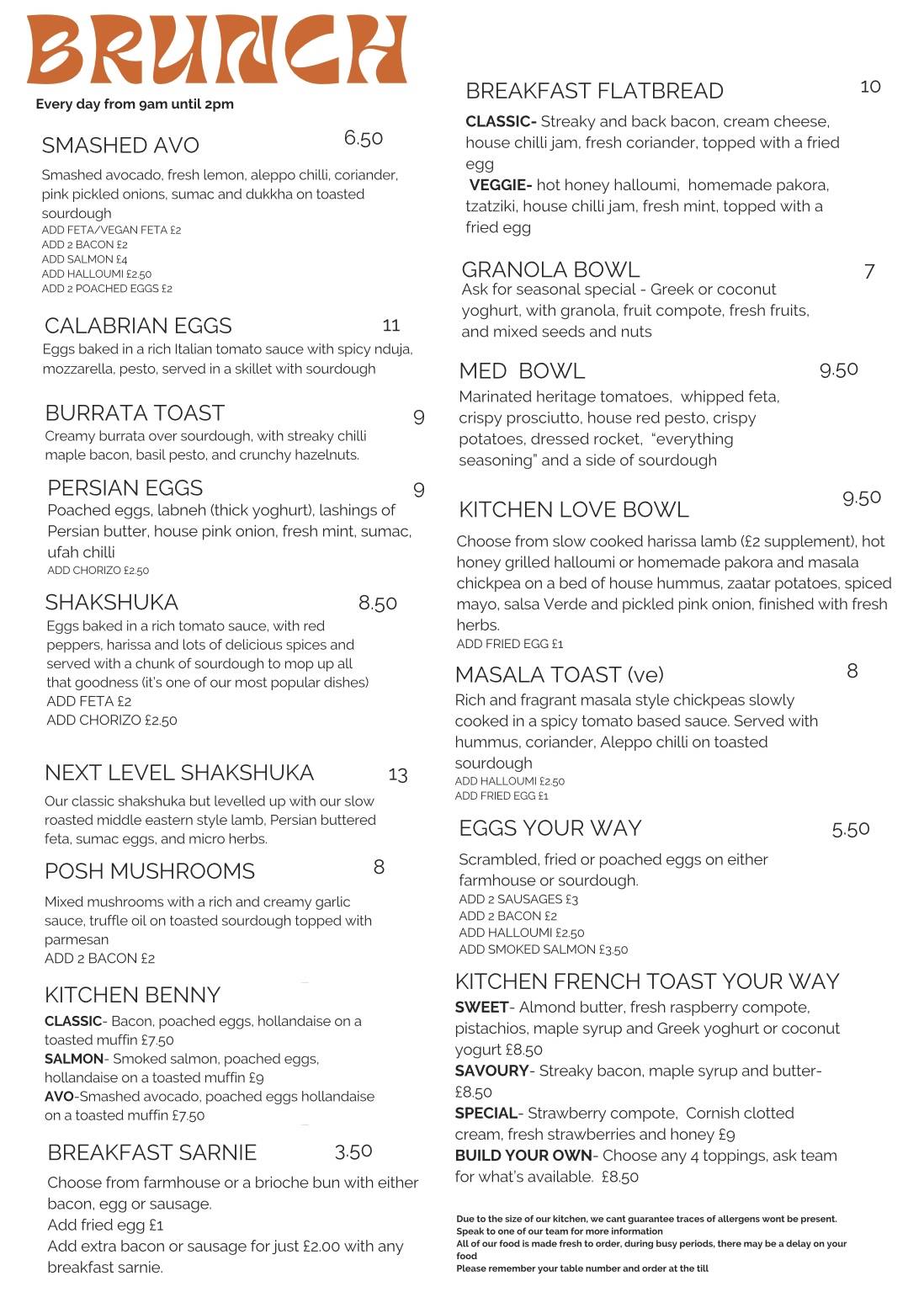 Menu at Kitchen 126 cafe, Coventry