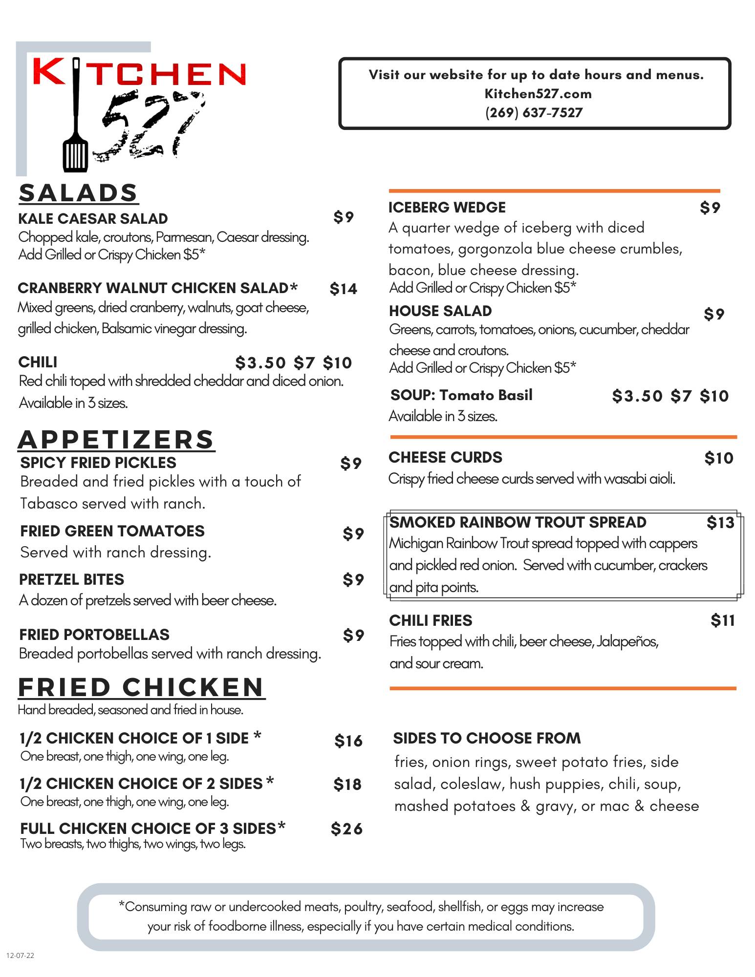 Menu at Kitchen 527 pub & bar, South Haven