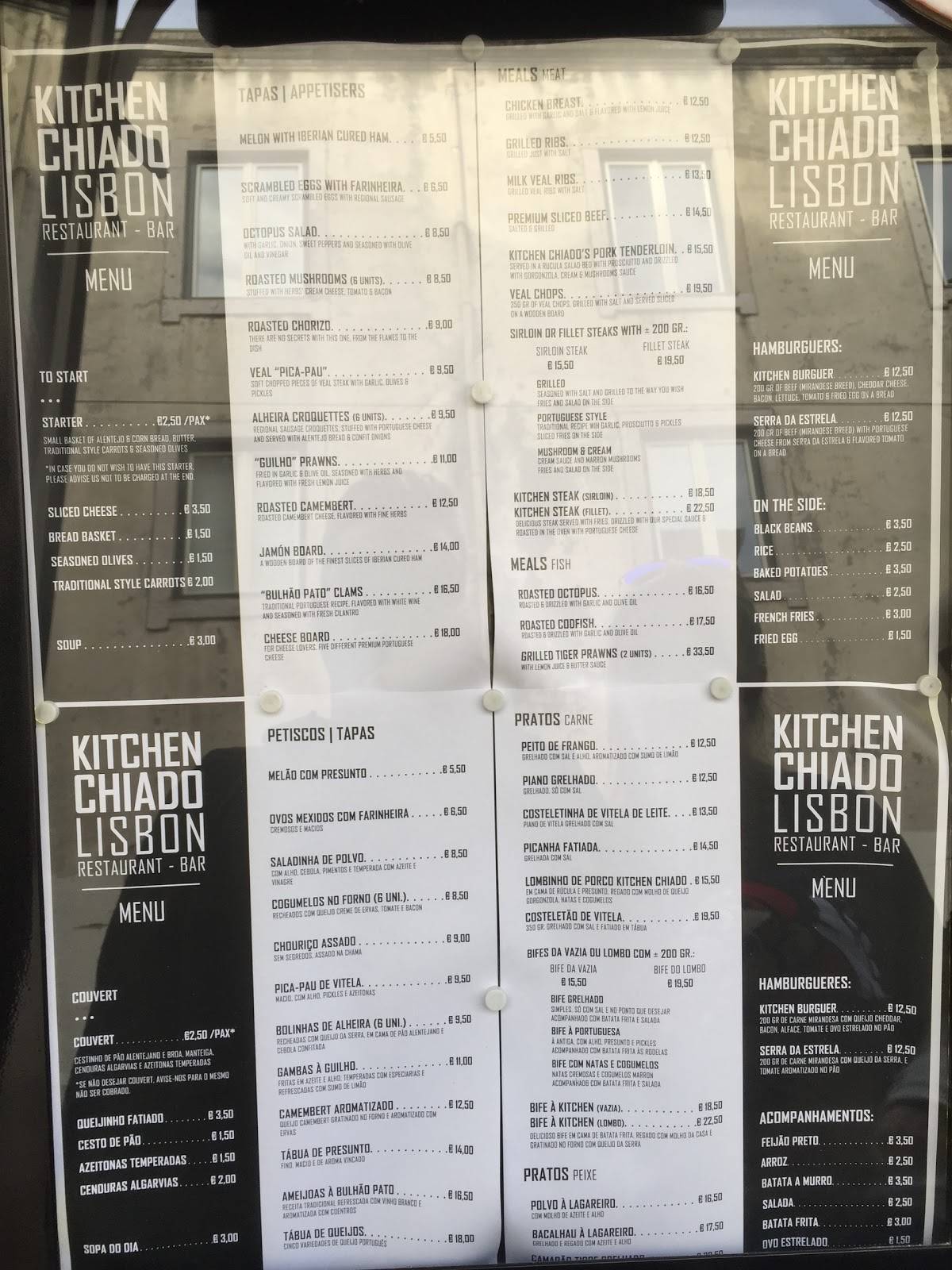 Menu at Kitchen Chiado Lisbon restaurant, Lisbon, R. de São Pedro de ...