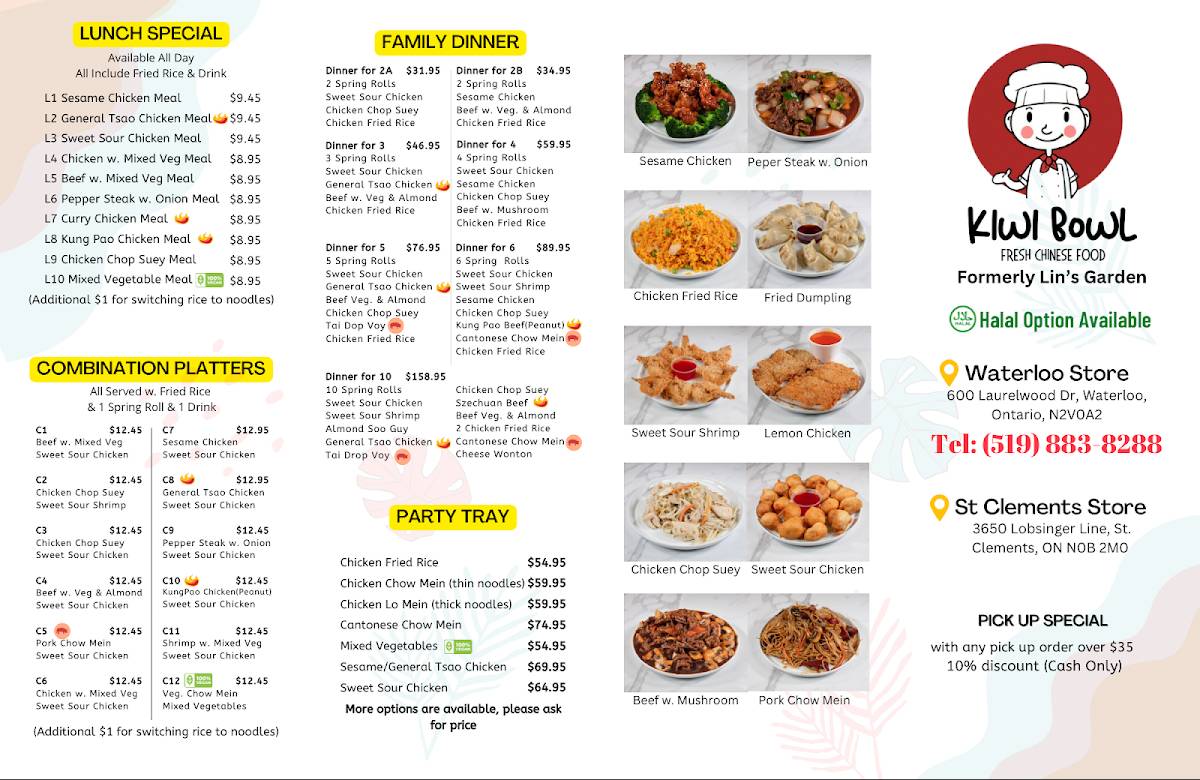 Menu at Kiwi Bowl Chinese Restaurant(Formerly Lin’s Garden), Waterloo