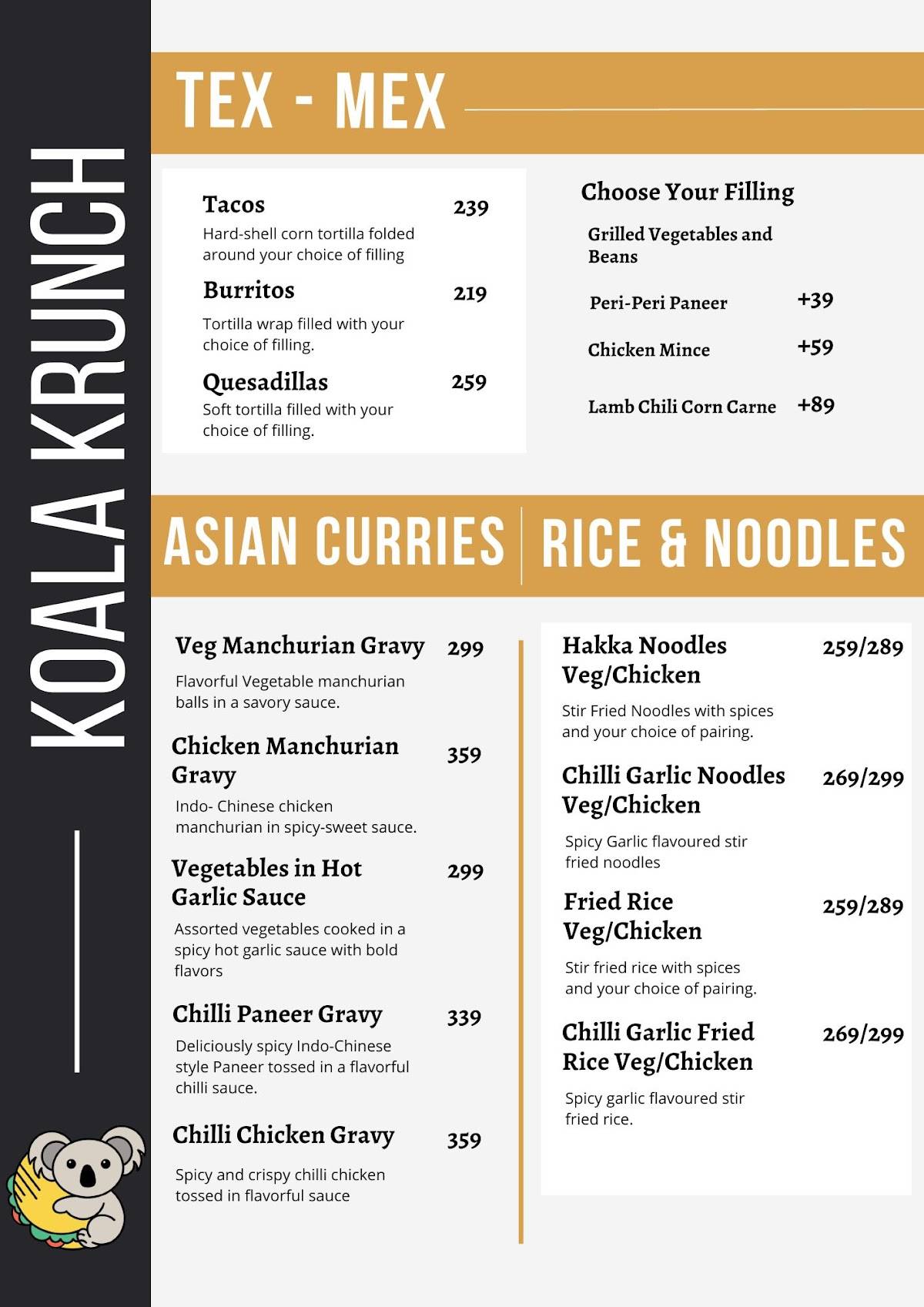 Menu at Koala Krunch, New Delhi