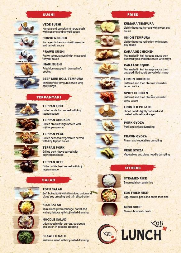 Menu at Koji Teppanyaki & Grill Timaru restaurant, Timaru