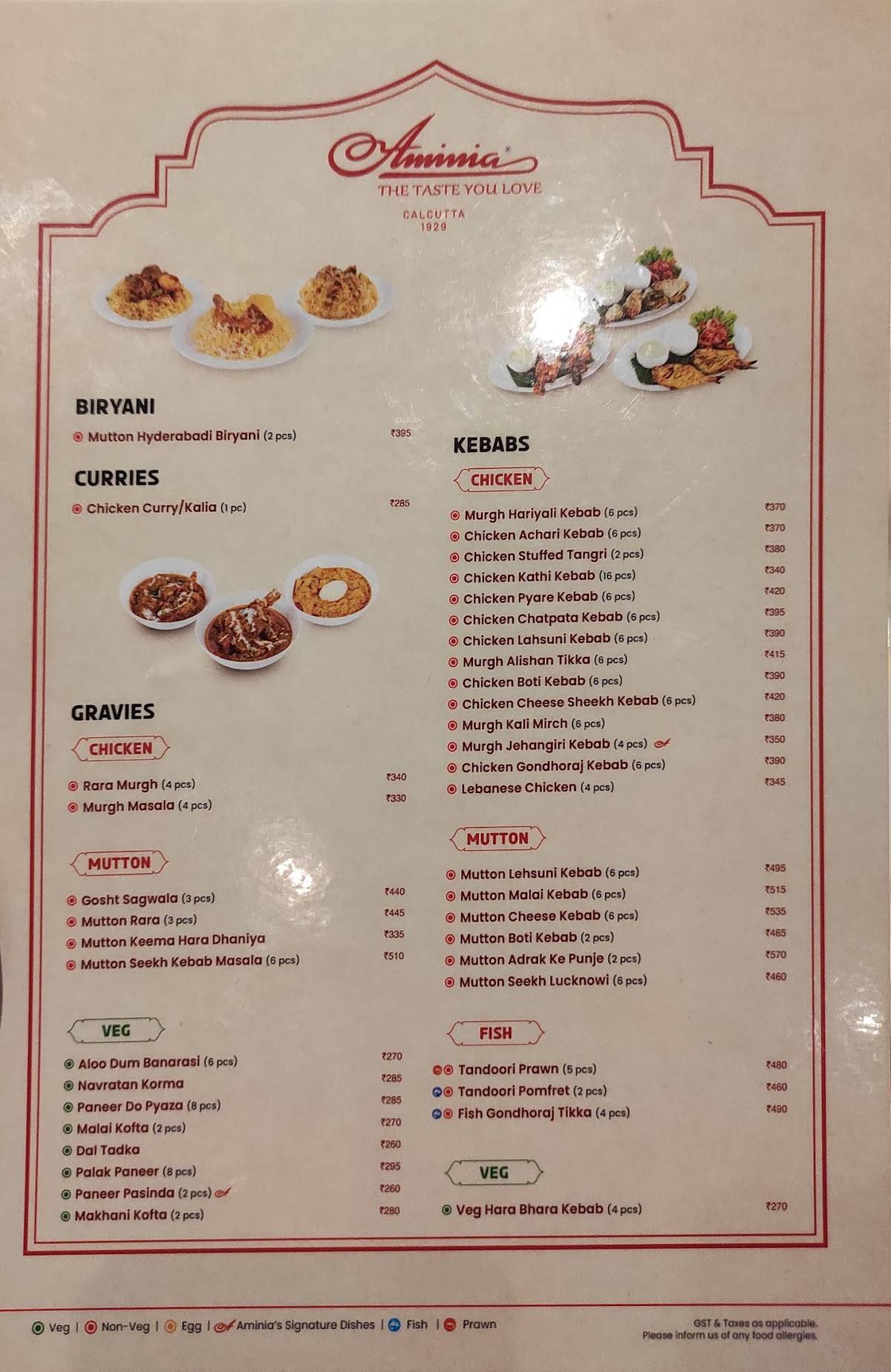 Menu at Aminia Restaurant - Serampore, Kolkata