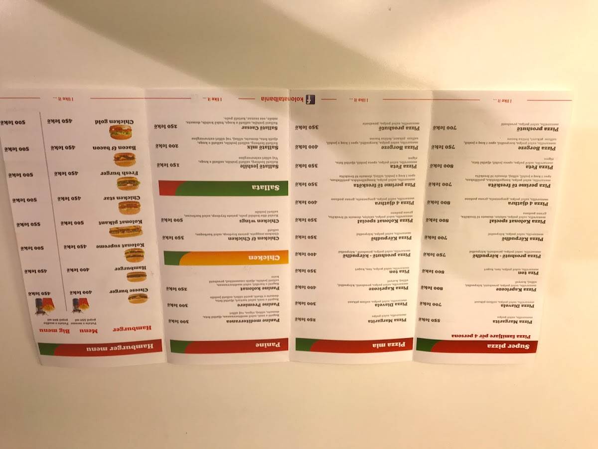 Menu at Kolonat restaurant, Durrës