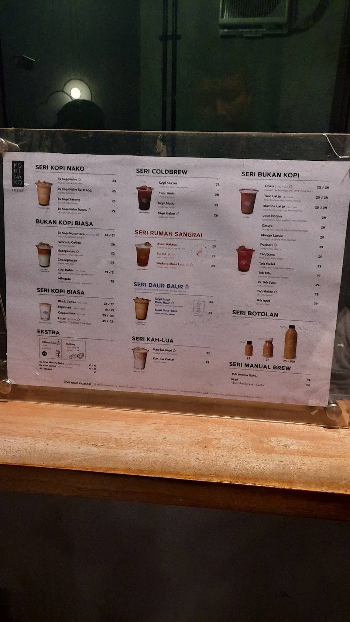 Menu at Kopi Nako Kalisari, East Jakarta