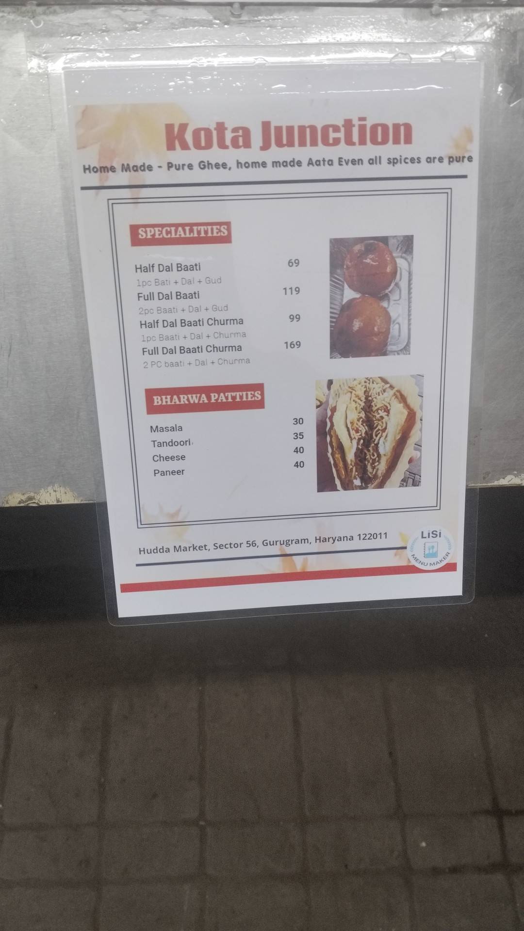 Menu at Kota Junction, Gurugram
