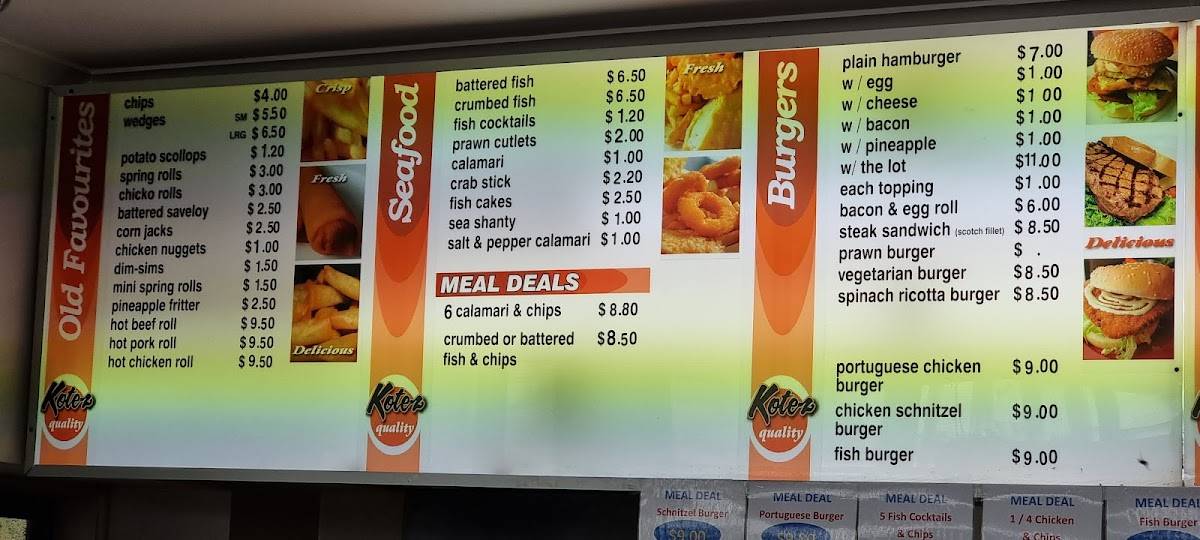 Menu at Kotez Chickens and Takeaway fast food, Bellambi