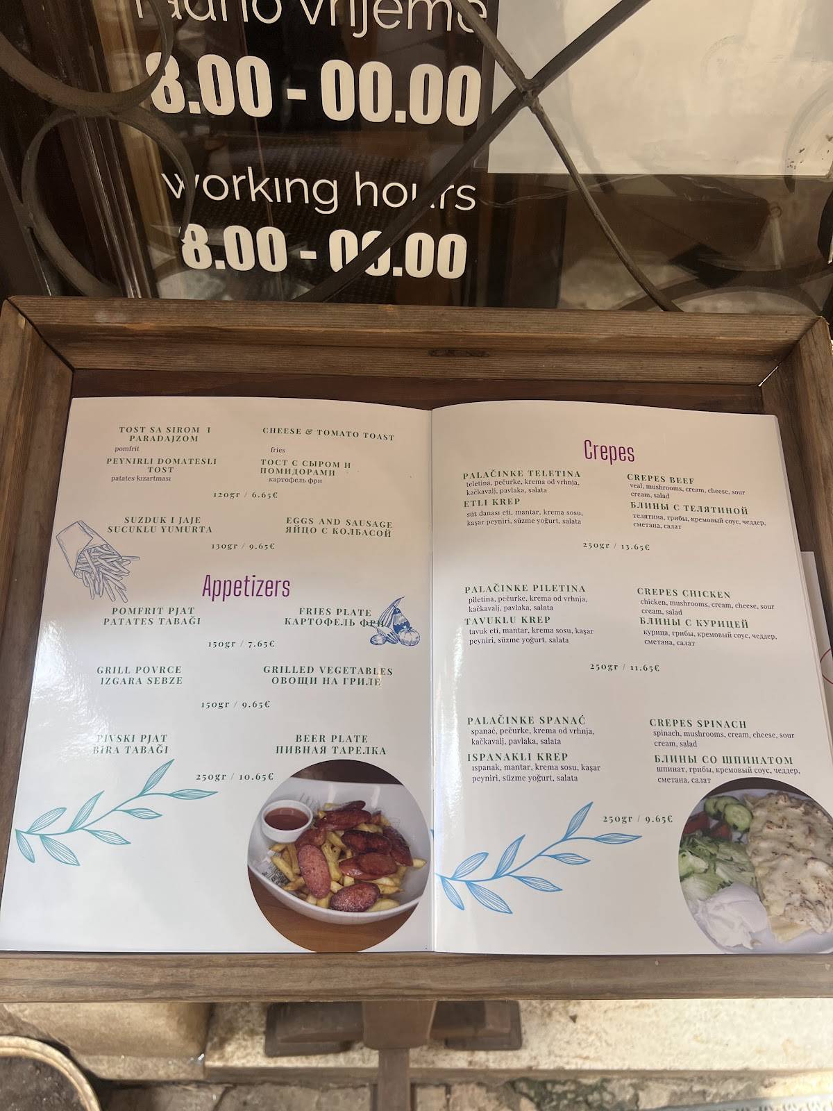 Menu at Pier65 restaurant, Kotor