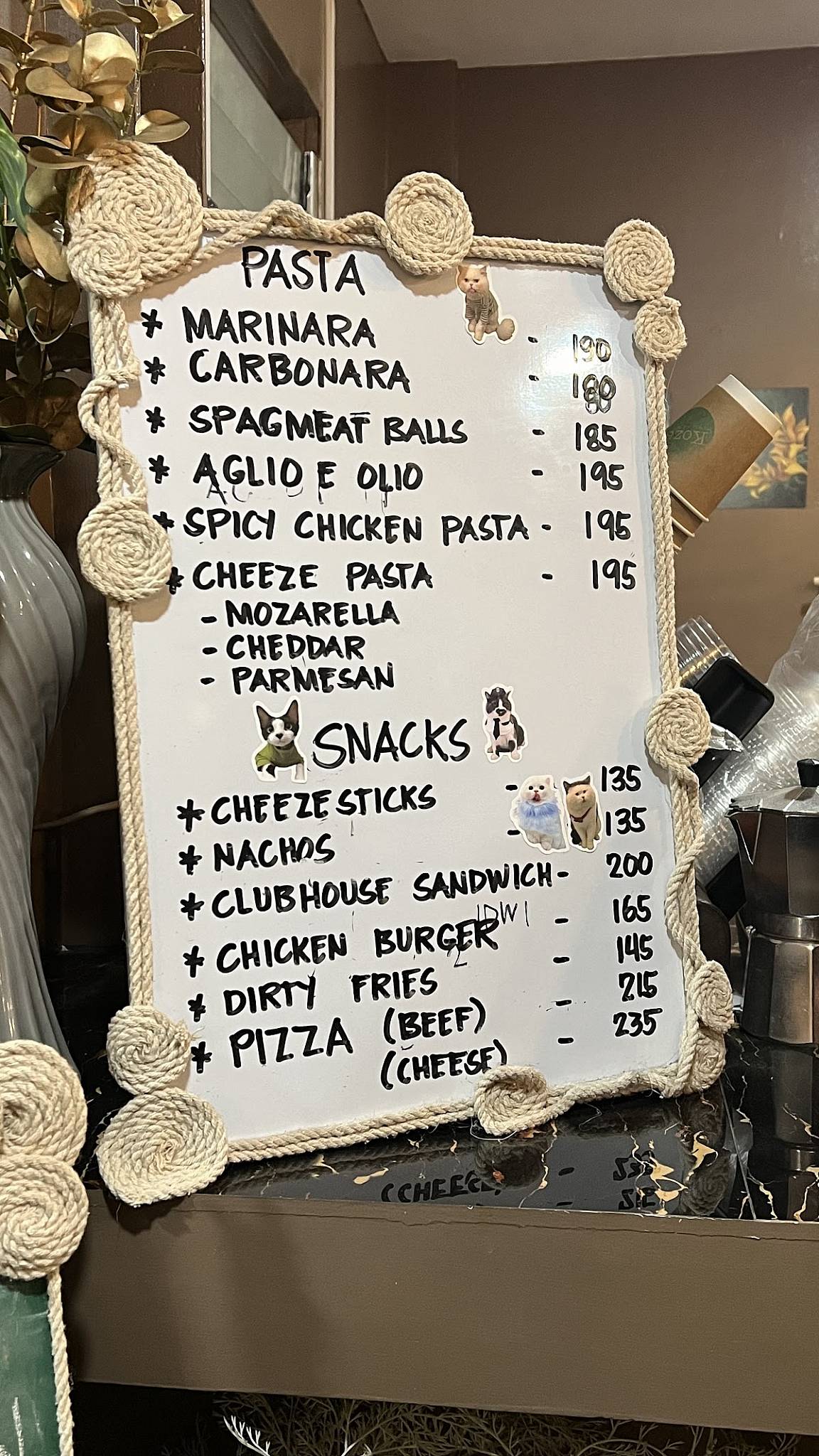 Menu at Koze Cafe, Davao City, Km 4 Mcarthur