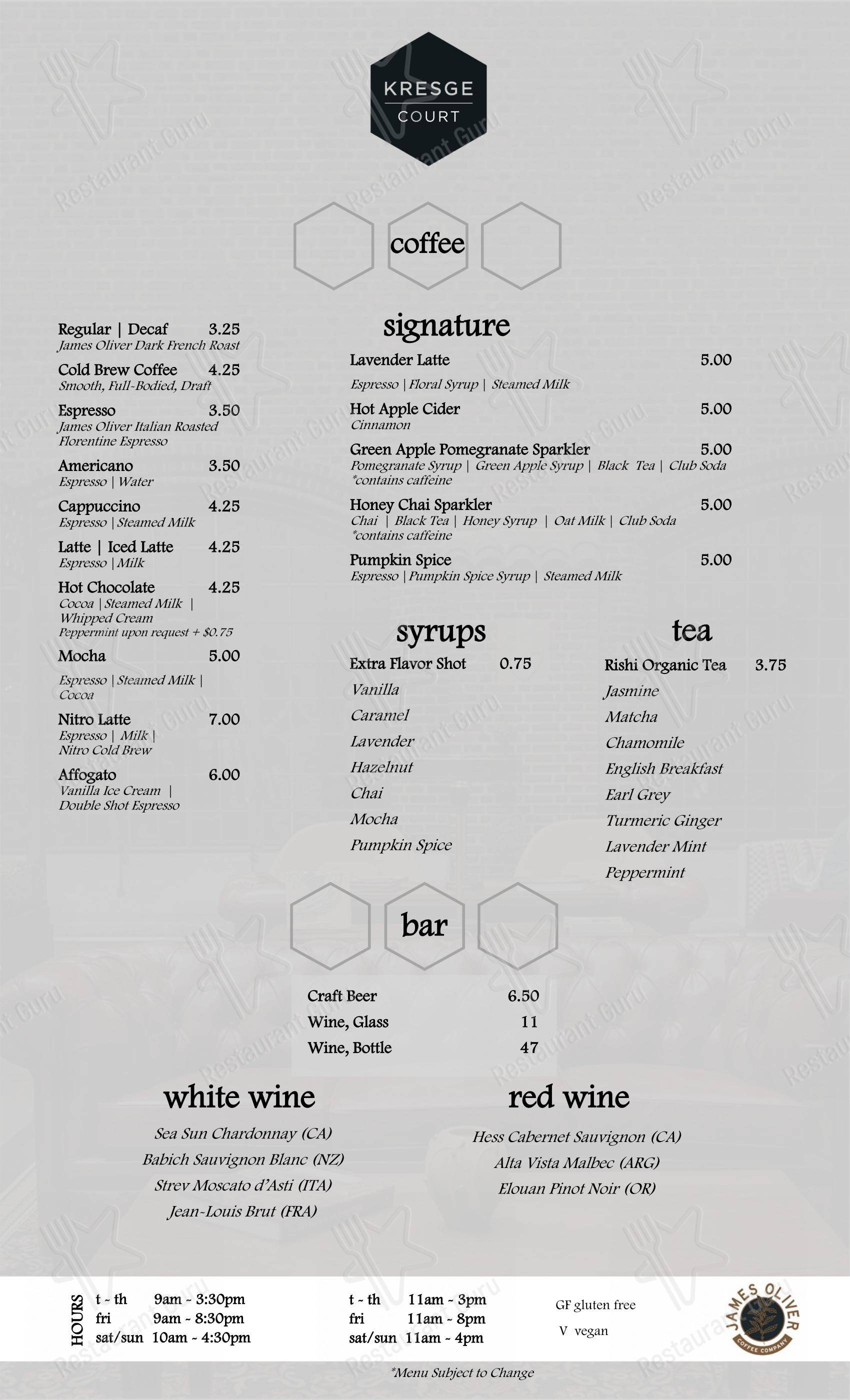 Menu at Kresge Court cafe, Detroit