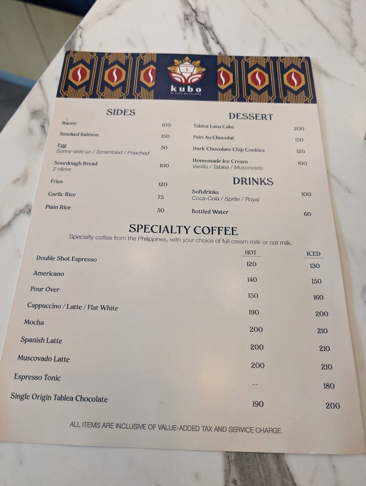 Menu at Kubo by Kape de Filipina, Pasig