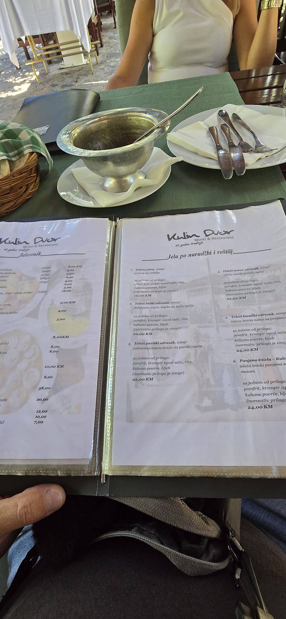 Menu at Kulin dvor restaurant, Semizovac