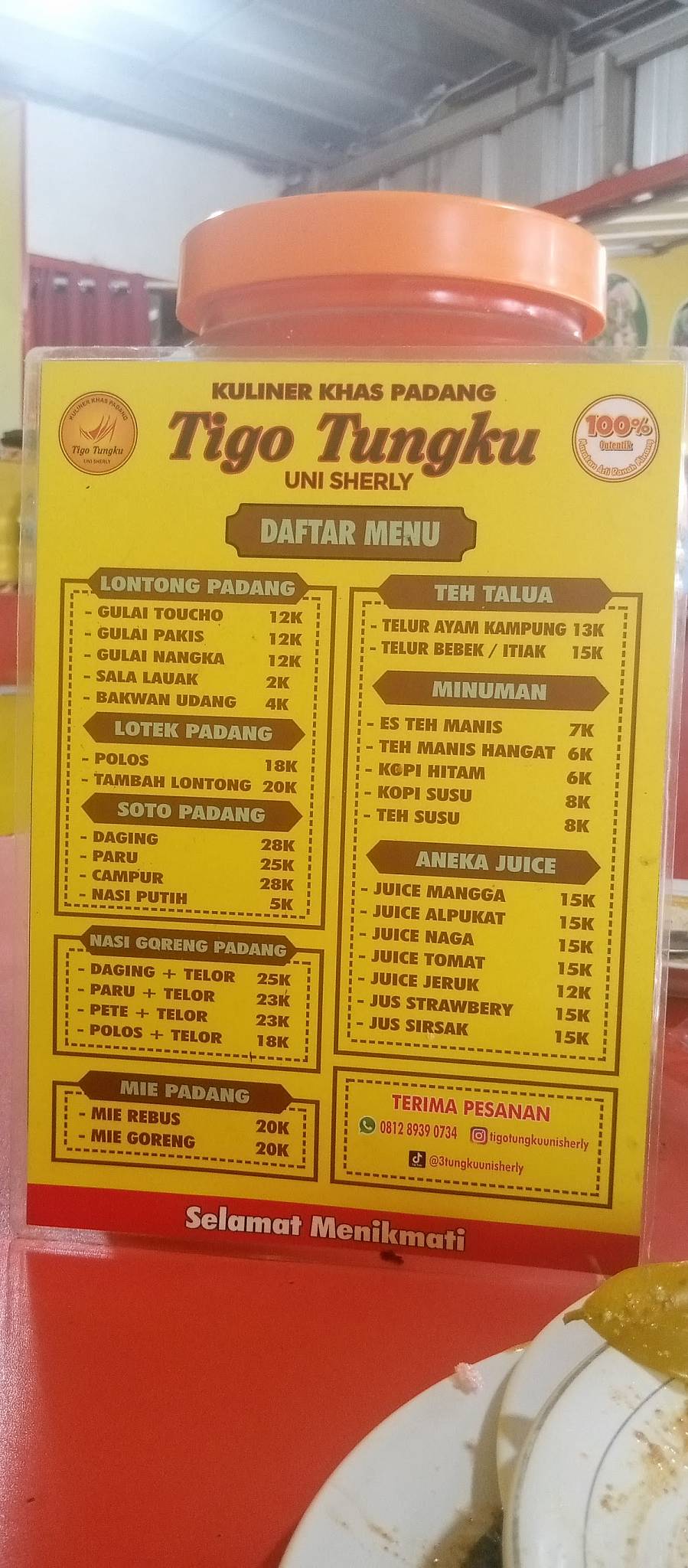 Carta del restaurante Kuliner Khas Padang Tigo Tungku Uni Sherly, Bogor