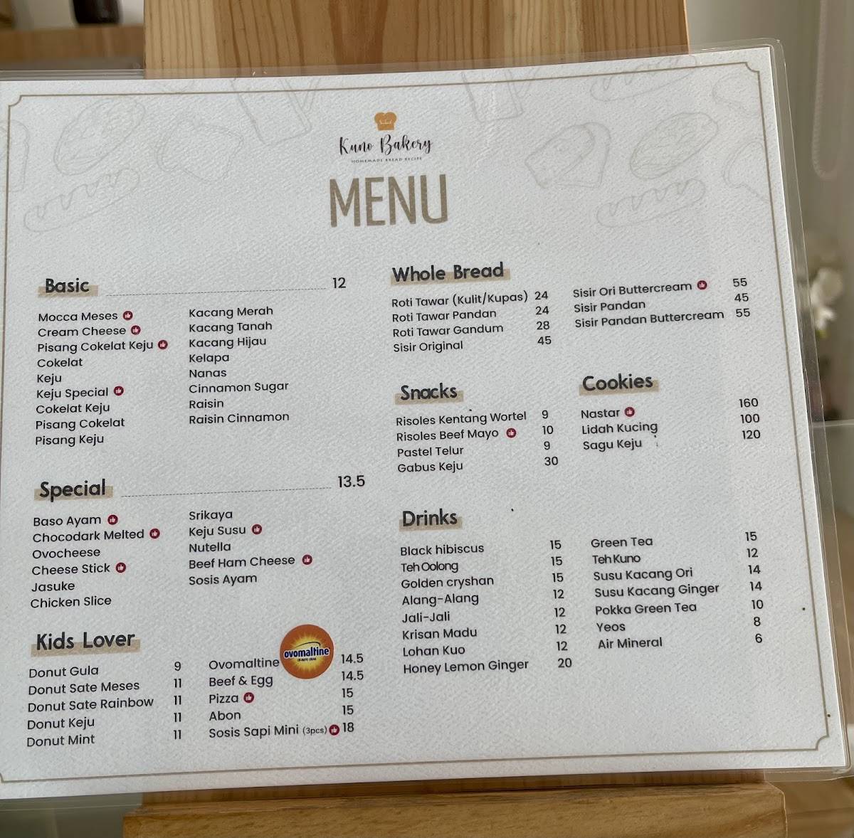 Menu at Kuno Bakery Serpong, Curug Sangereng