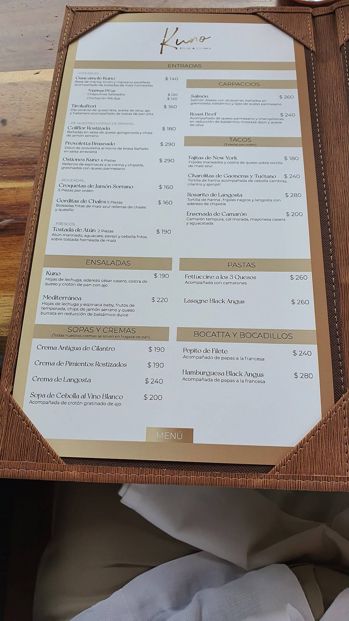 Carta del restaurante Kuno Cuernavaca, Cuernavaca