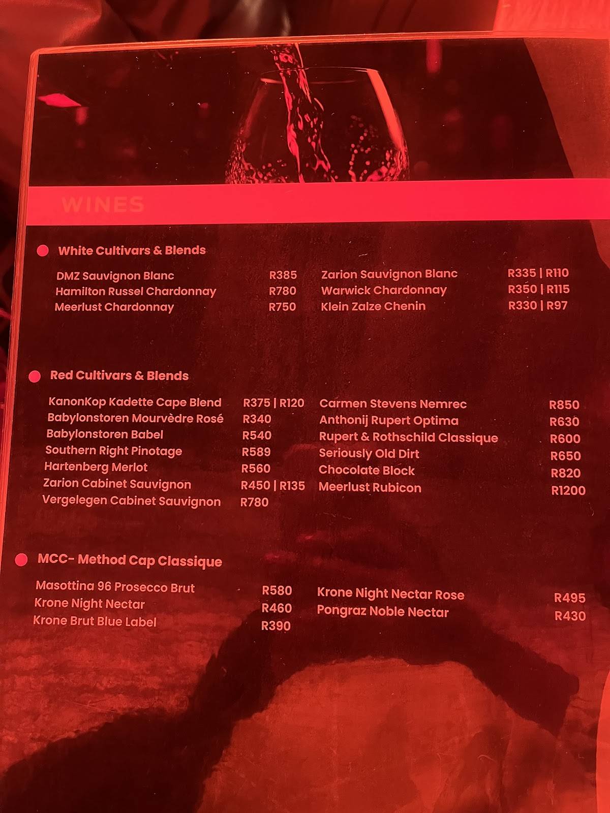 Menu at Kyalami Shisanyama restaurant, Randburg