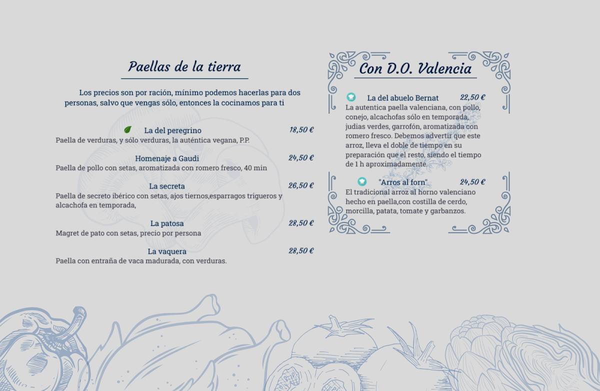 Menu at LA PAELLA DE SU DIAGONAL restaurant, Barcelona