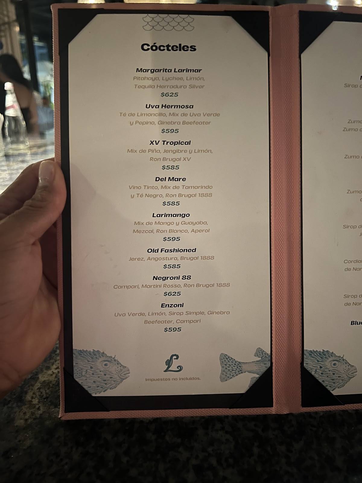 Carta del restaurante LARIMAR, Santo Domingo
