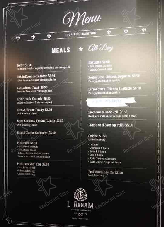 Menu at L'Annam cafe, Artarmon