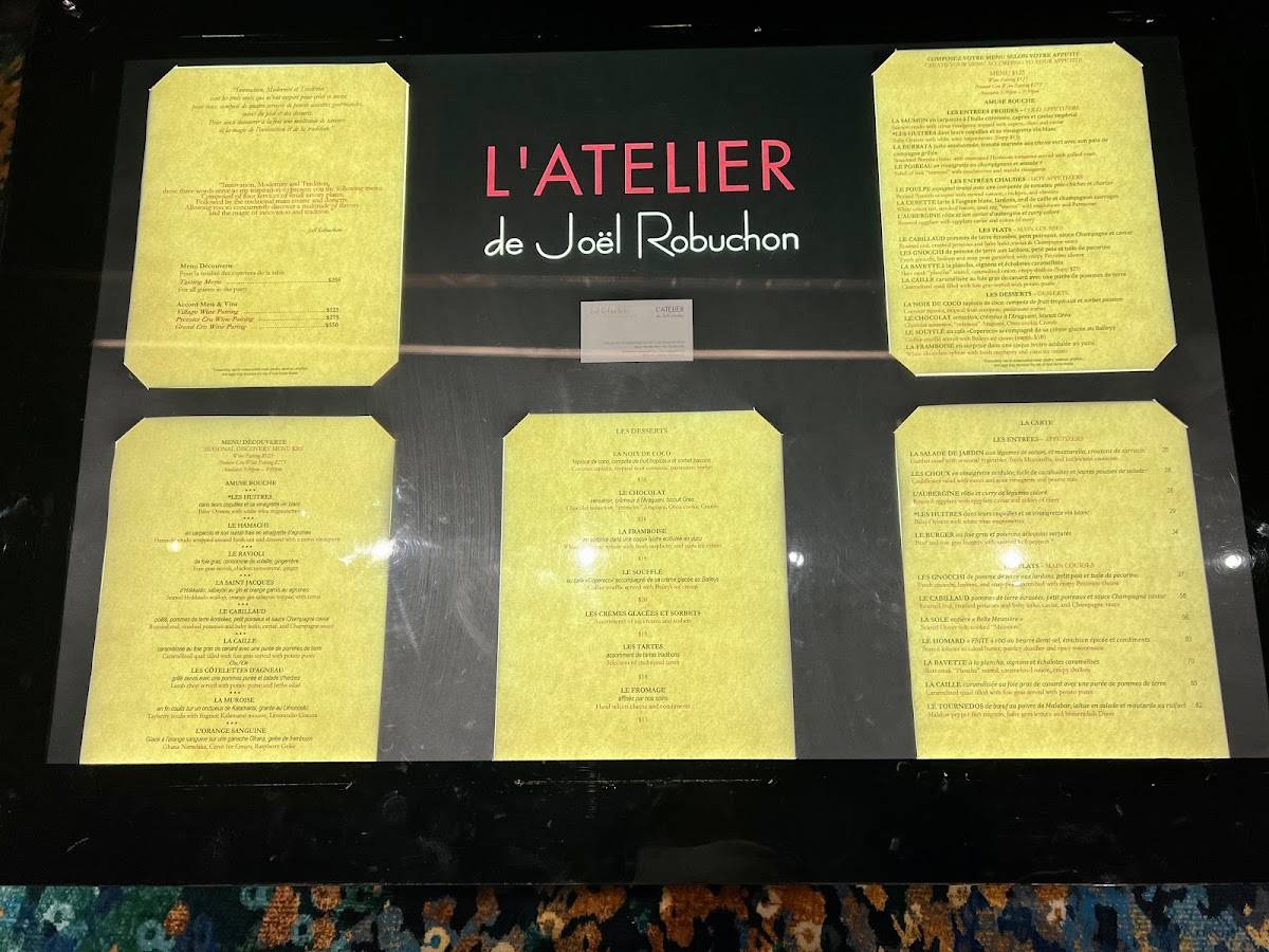 Menu at L'Atelier restaurant, Las Vegas