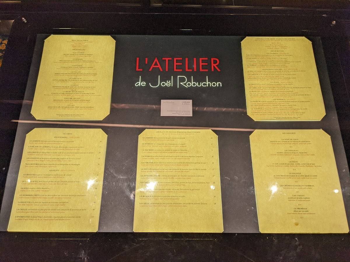 Menu at L'Atelier restaurant, Las Vegas