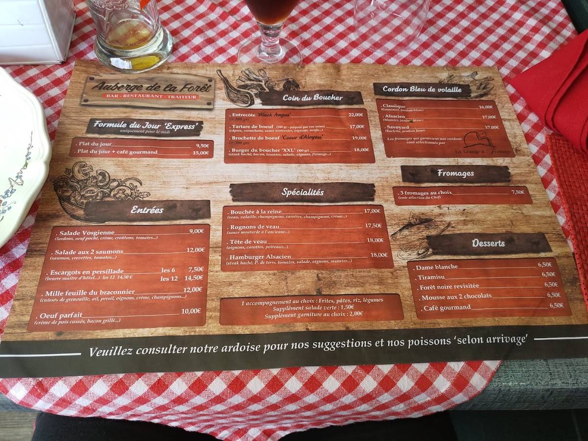 Menu au L’Auberge de la Forêt restaurant, Saint-Avold