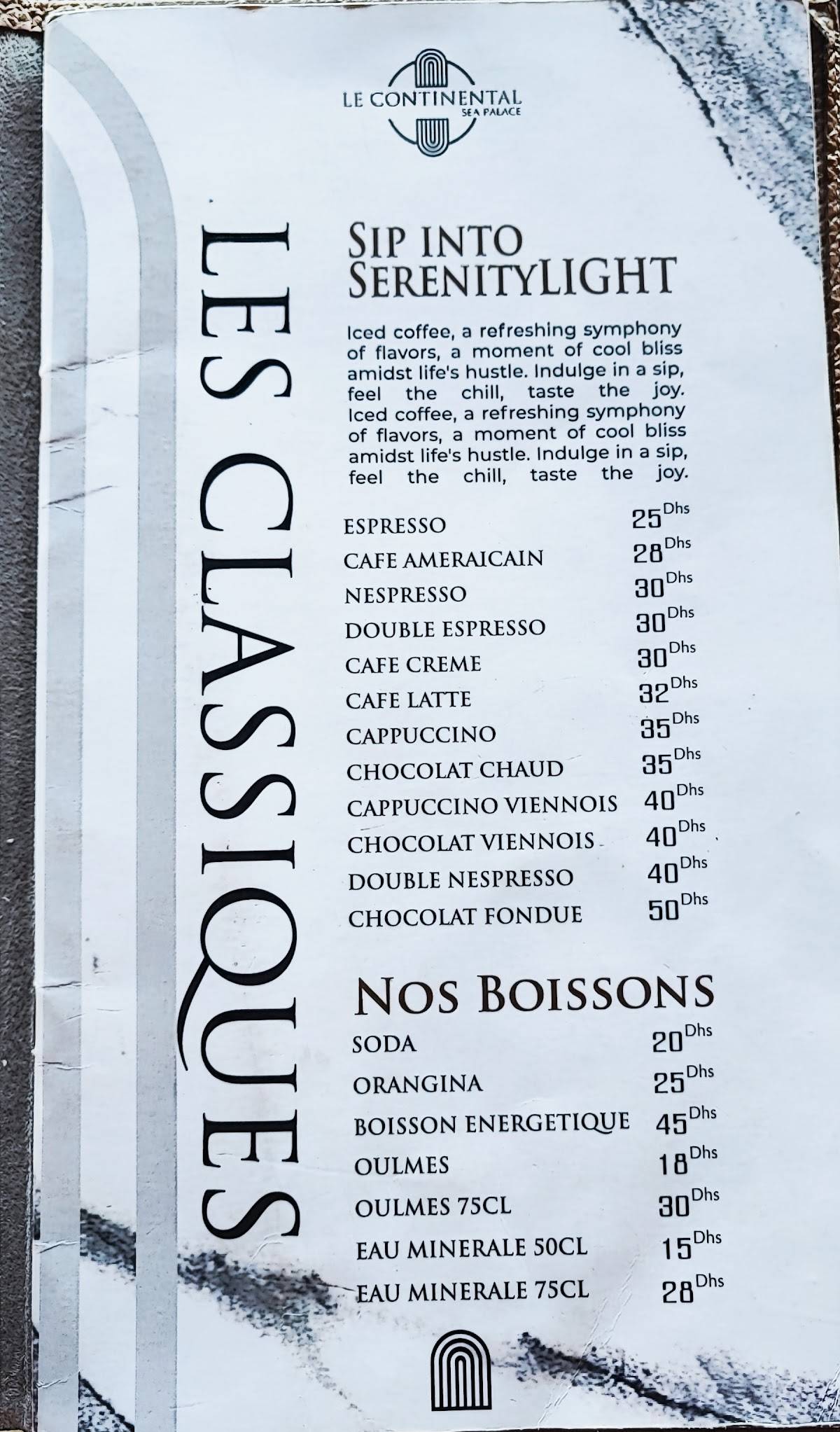 Menu au Le Continental Mehdia restaurant, Kenitra, 1er