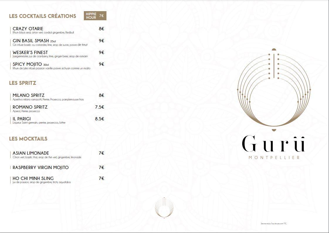 Menu au LE GURU restaurant, Montpellier
