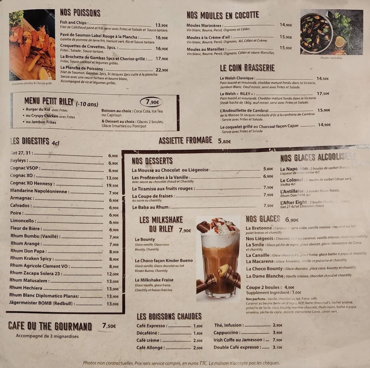 Menu au LE RILEY restaurant, Raillencourt-Sainte-Olle