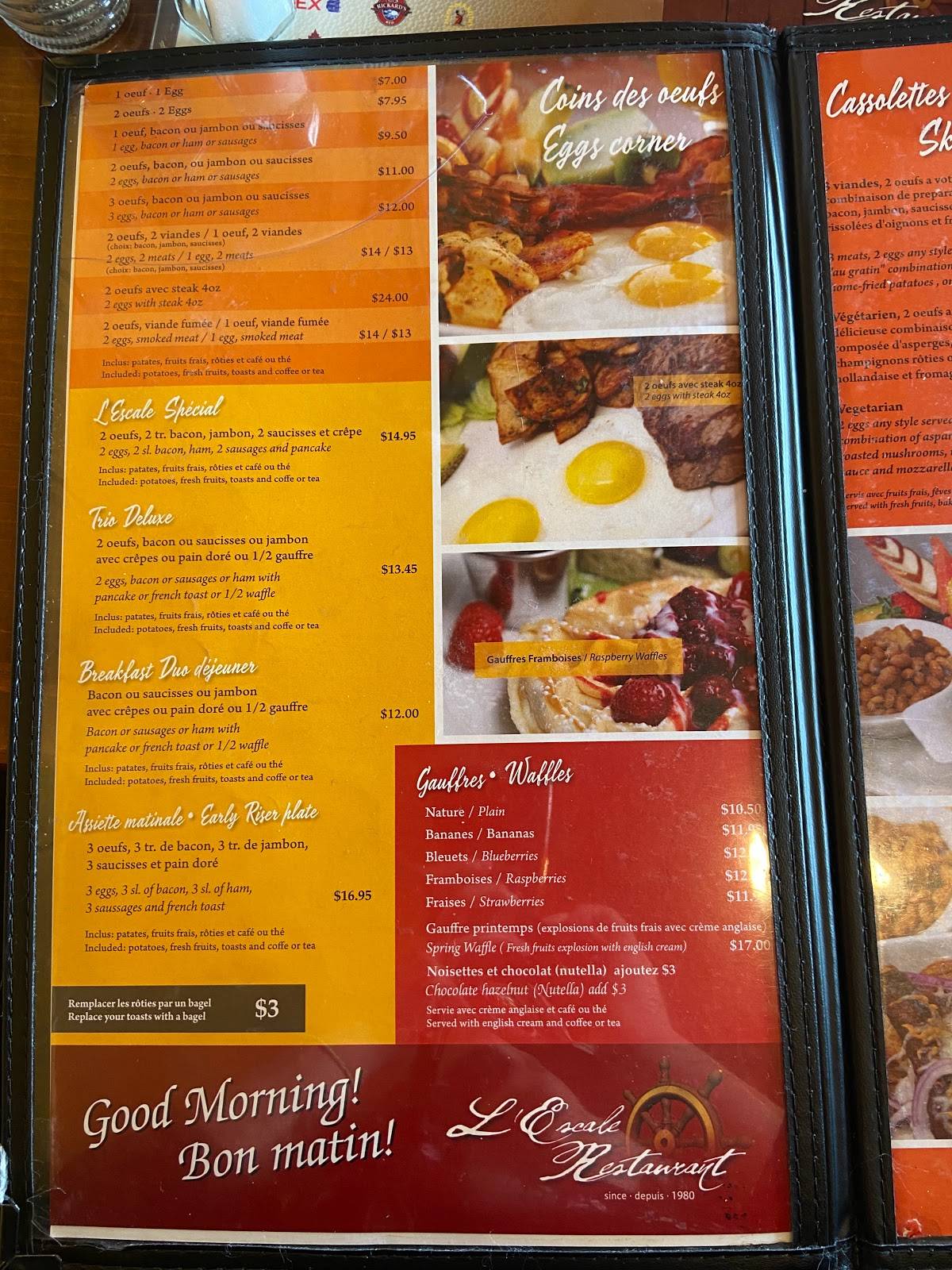 Menu at L'Escale Restaurant, Hawkesbury