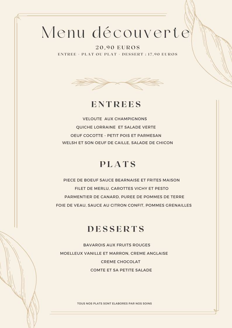 Menu au L'Escale restaurant, Nancy
