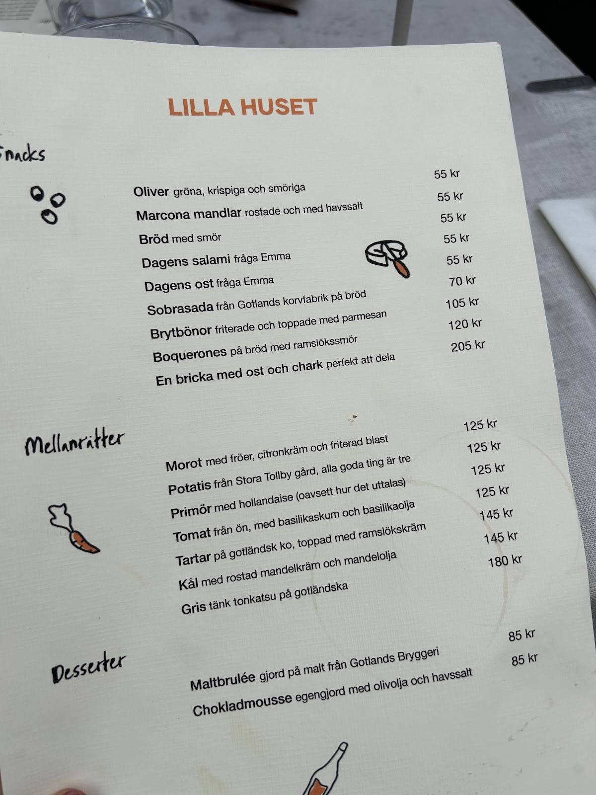 Menu at LILLA HUSET restaurant, Visby
