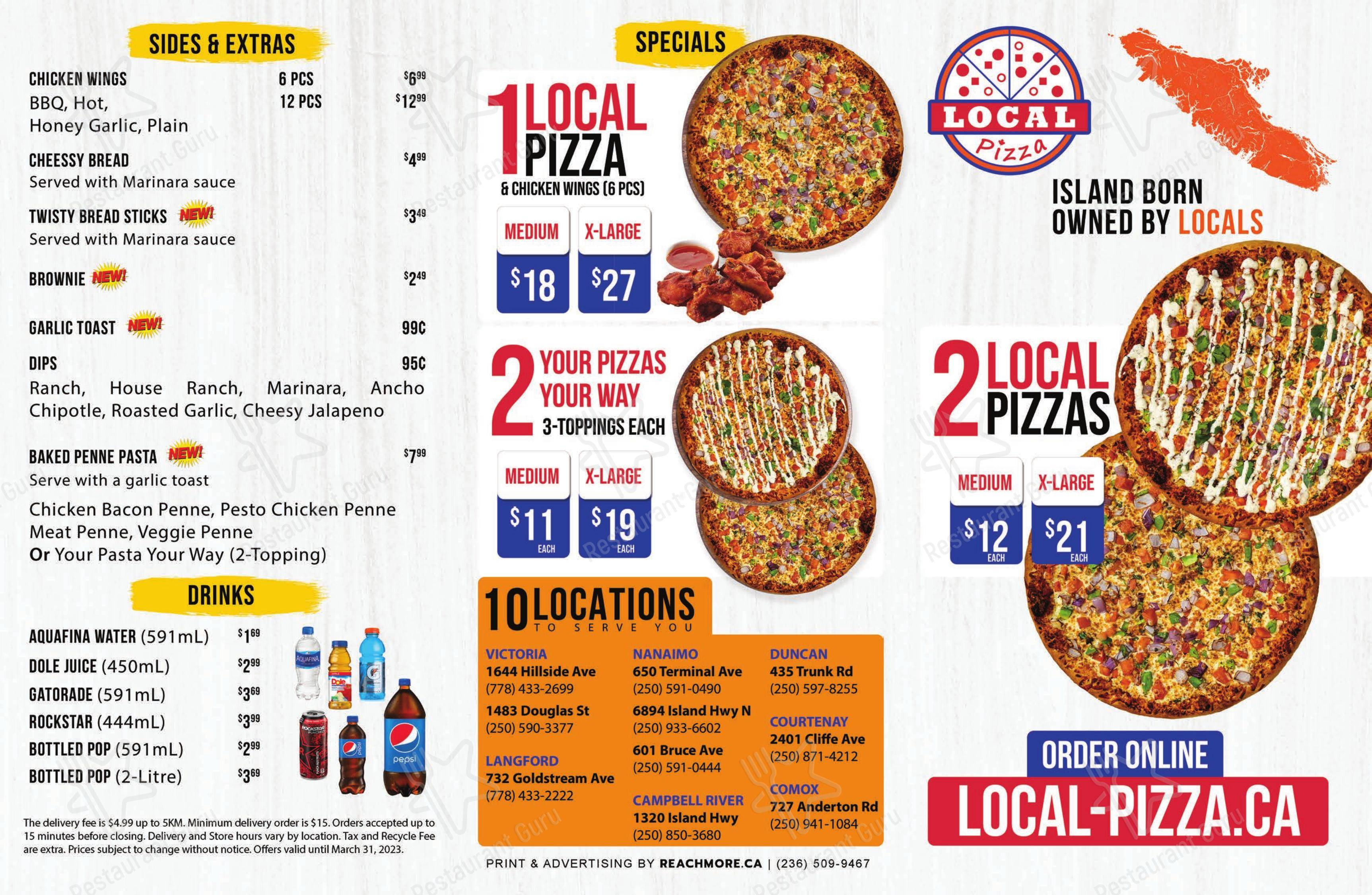 Menu at LOCAL Pizza restaurant, Campbell River