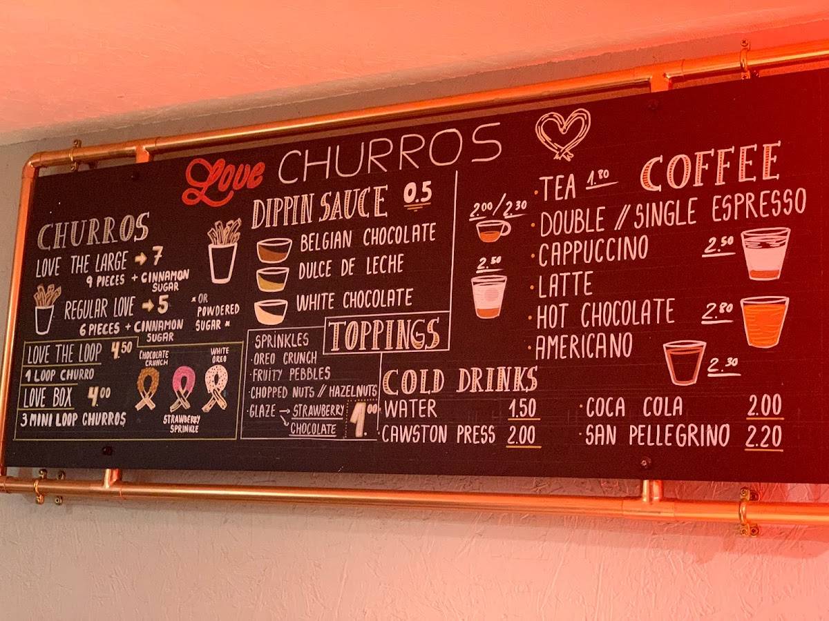 Menu at Love Churros Brixton desserts, London, 49 Brixton Station Rd