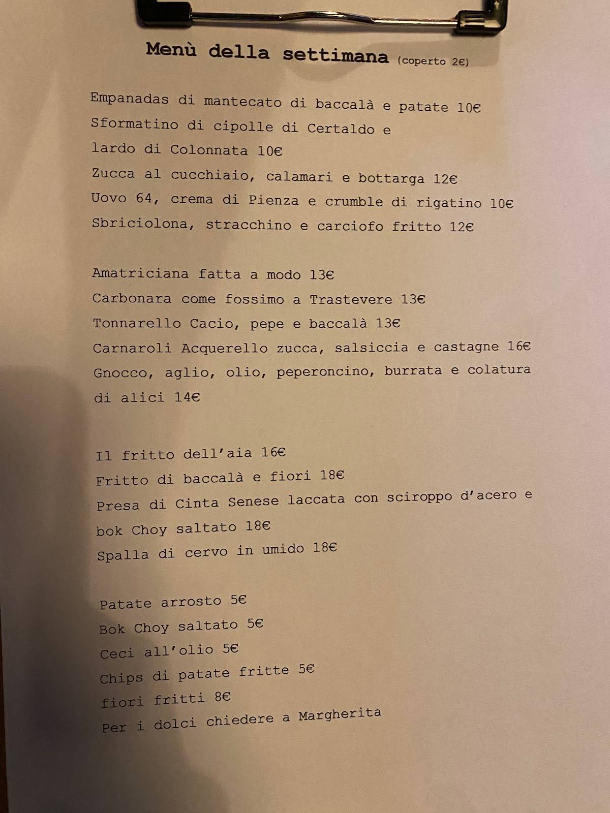 Menu at L'Oca Bonda restaurant, Pozzolatico