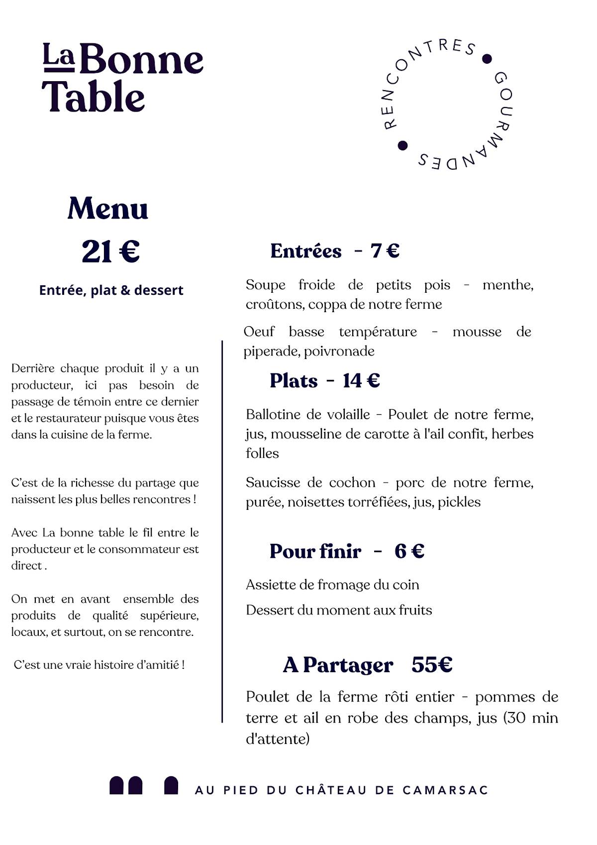 Menu au La Bonne Table restaurant, Camarsac