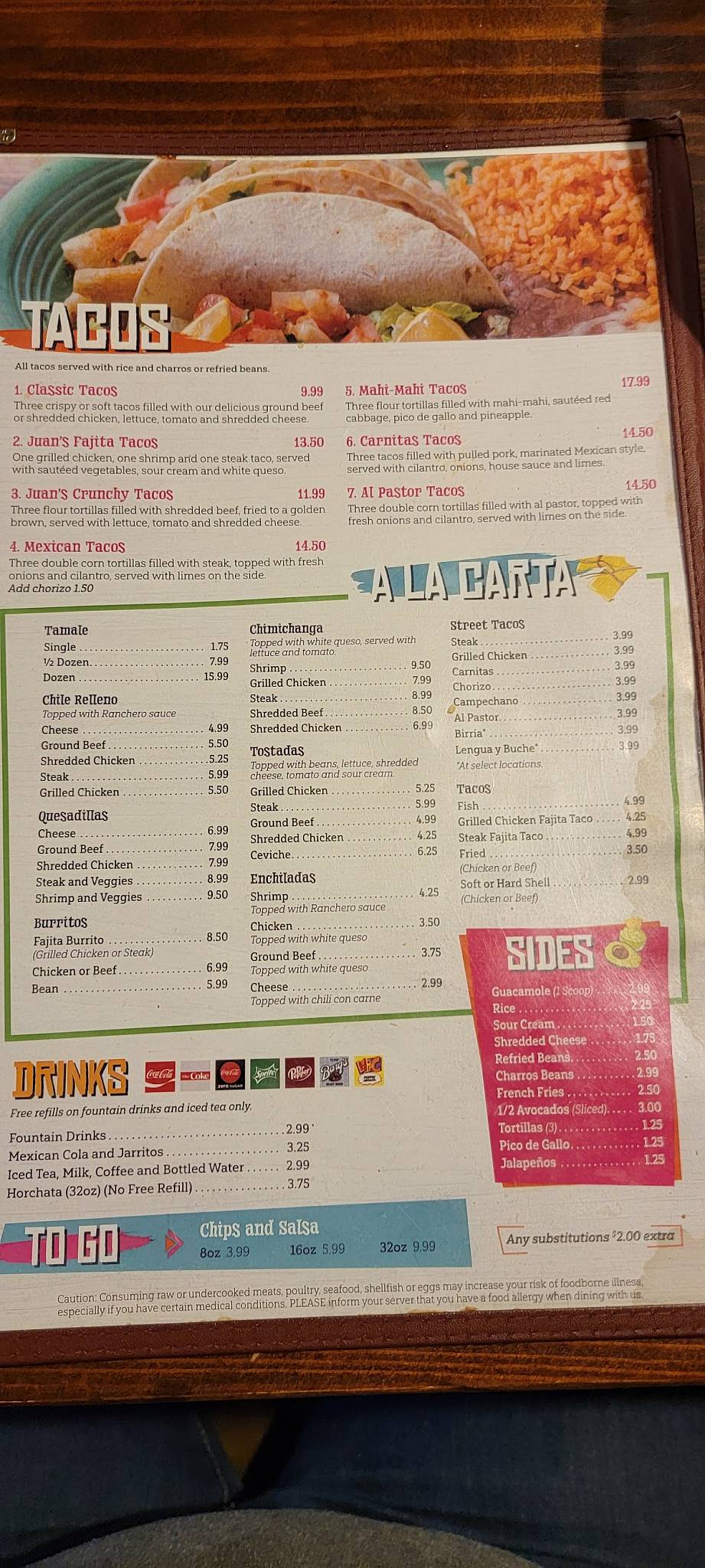 Menu at La Cabaña by Juan’s restaurant, Scottsboro
