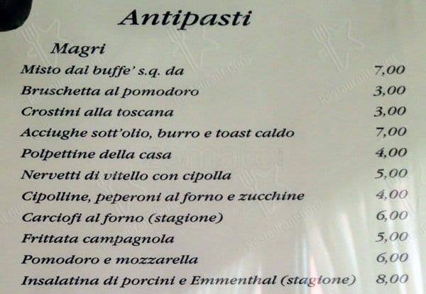 Menu da La Cantinetta ristorante, Milano, Via Giuseppe Ripamonti