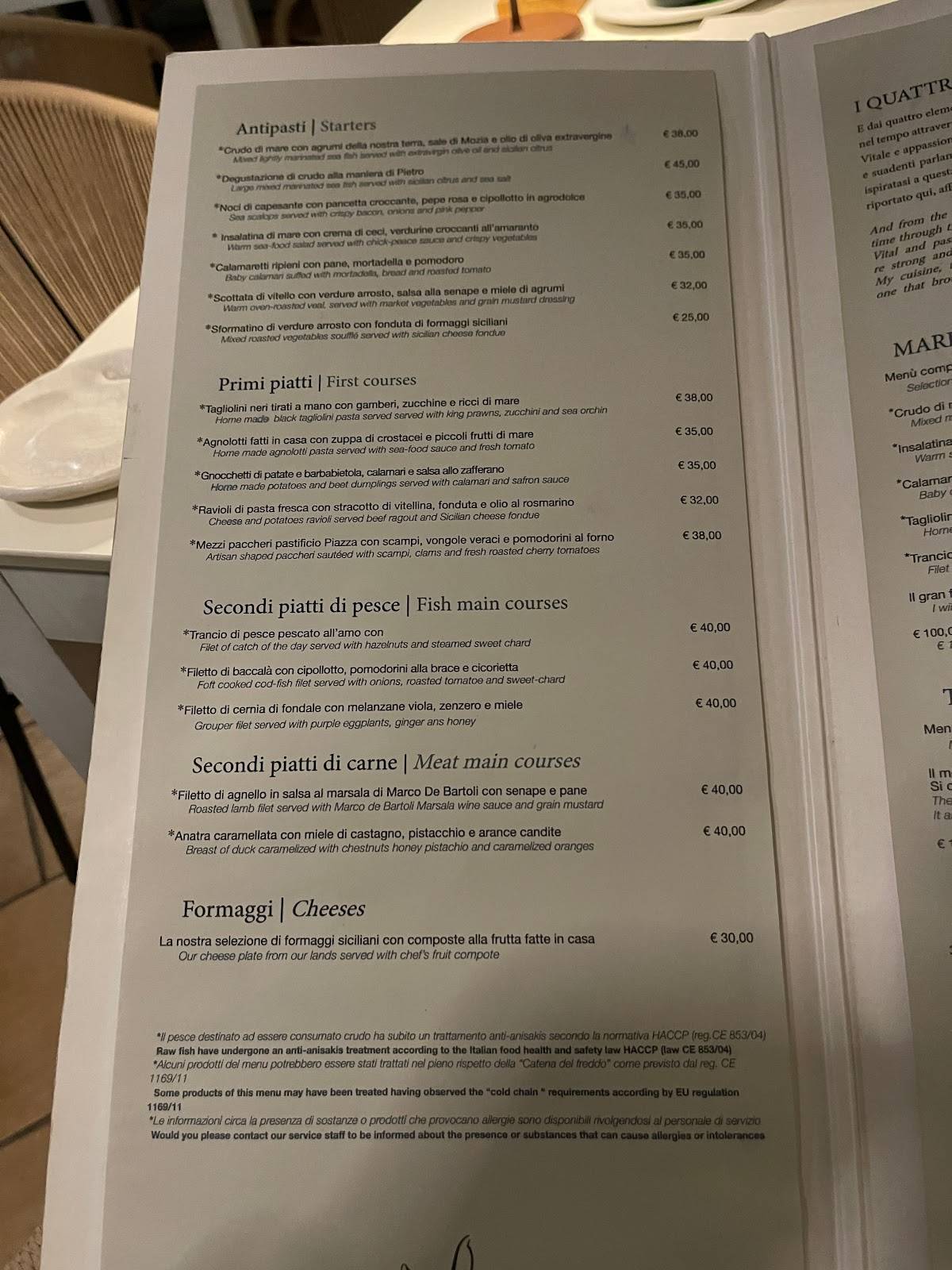 Menu da La Capinera ristorante, Taormina, Via Nazionale